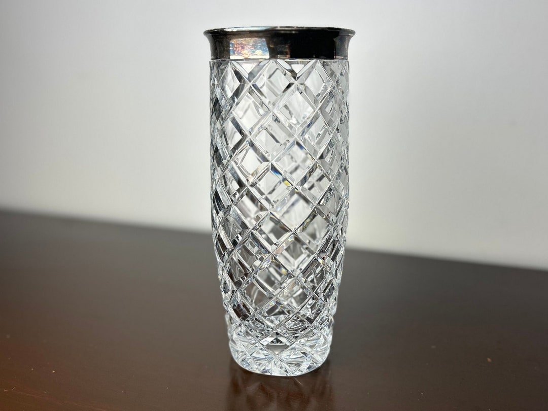 Vintage German Crystal Cut Diamond Pattern Vase With Sterling 925 ...