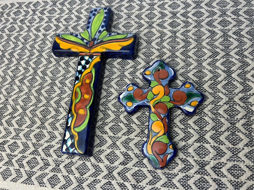 Vintage Talavera Mexican Terra Cotta Clay Pottery Cross Wall Hanging ...