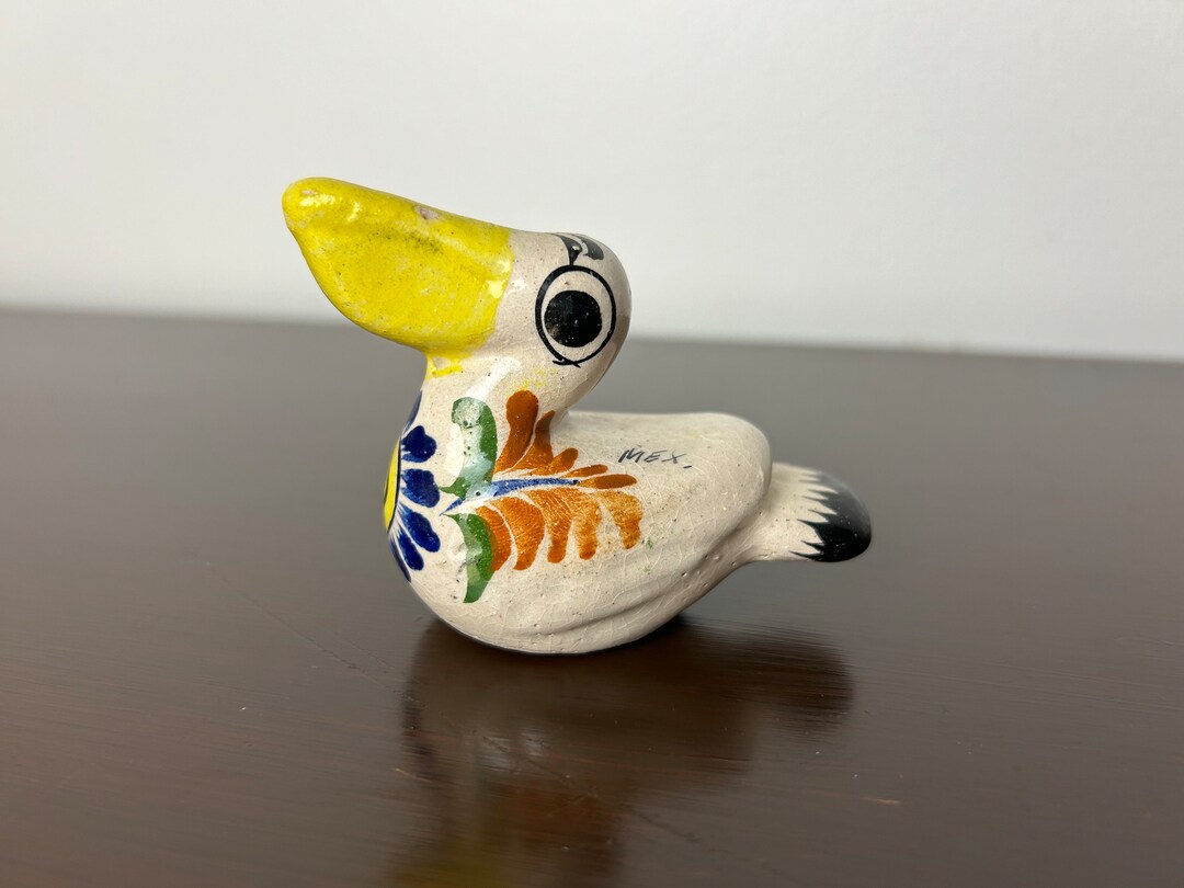 Vintage Handpainted Tonala Mexico Pottery Bird Pelican Mini Figurine ...