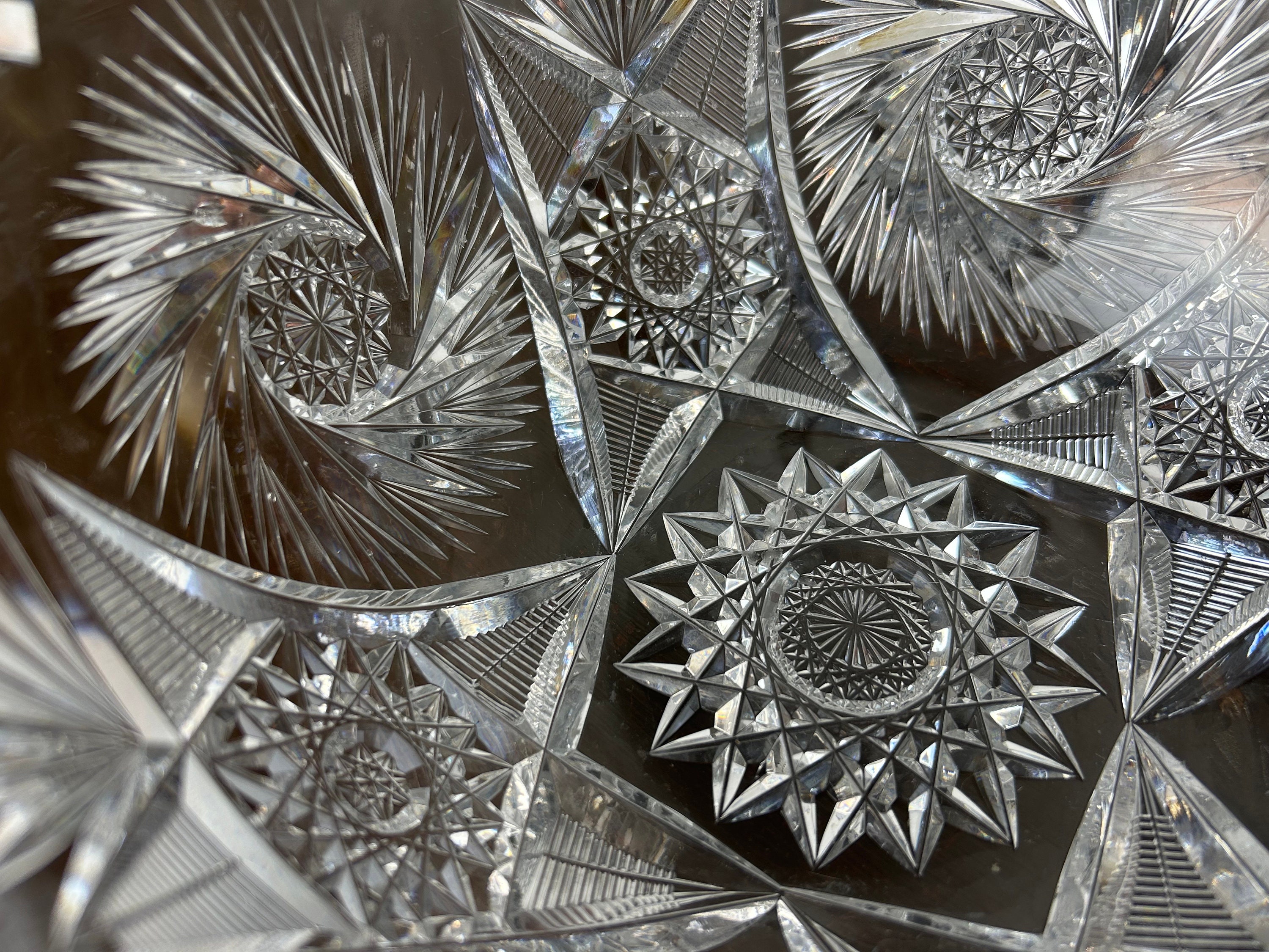 Antique American Brilliant Cut Glass Pinwheels & Stars Serving Dish ...