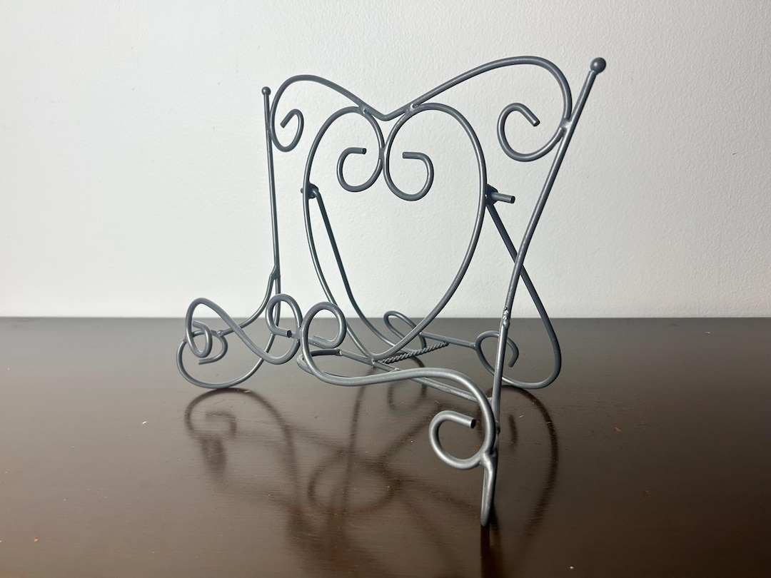 Vintage Grey Wrought Iron Heart Scroll Cookbook Recipe Stand, Metal ...