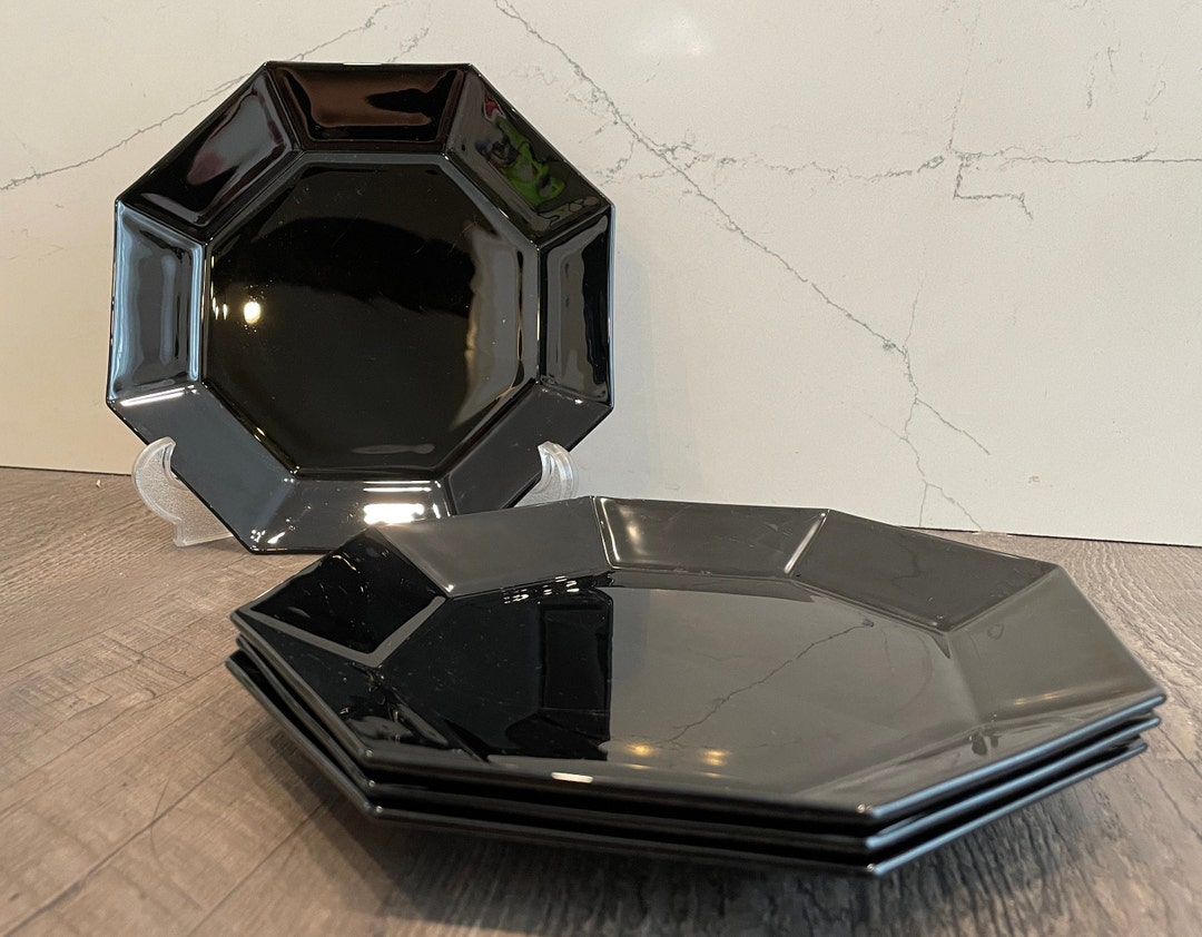 Vintage Arcoroc France Octime Black Octagon Dessert Plates Set of 4 ...