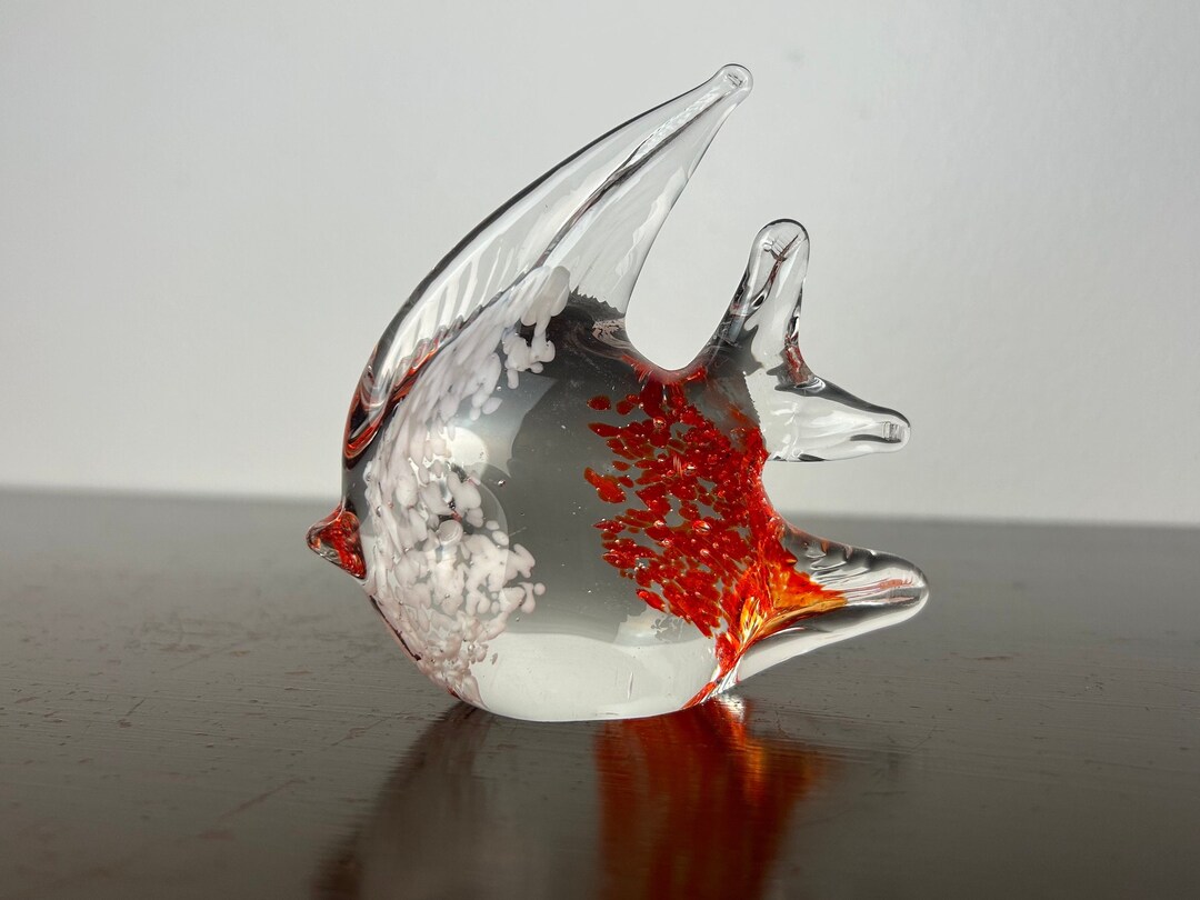 Vintage Small Art Glass Angel Fish Orange/white/clear Small Sculpture ...