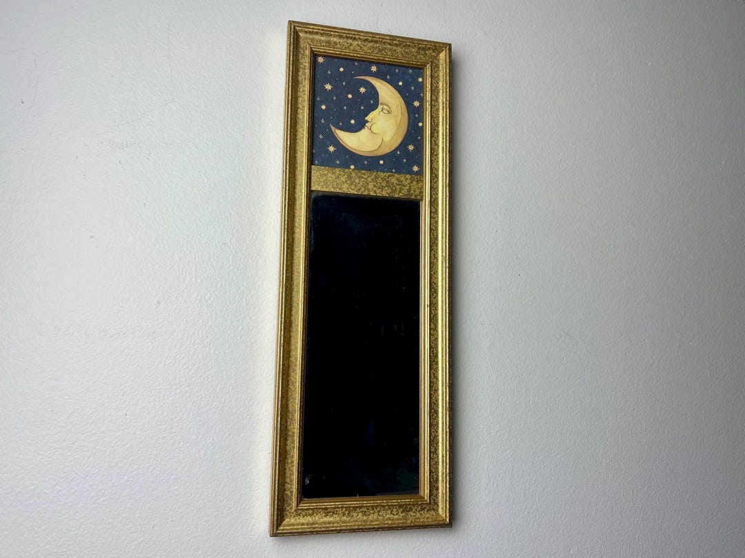 Vintage 90s Celestial Golden Moon Face Hanging Accent Mirror ...