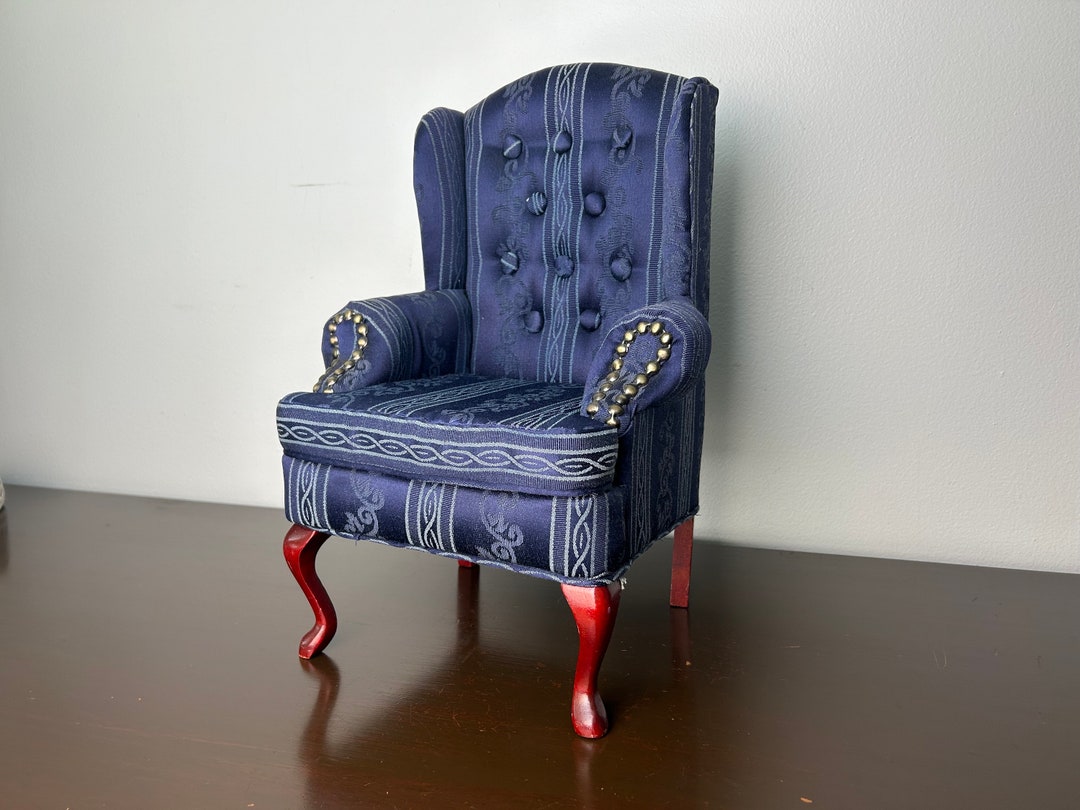 Vintage Blue Upholstered Wingback Doll Chair by Kingstate Dollcrafter ...