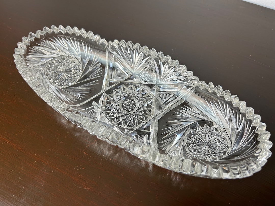 Antique American Brilliant Cut Glass Pinwheel Hobstar Celery/relish ...