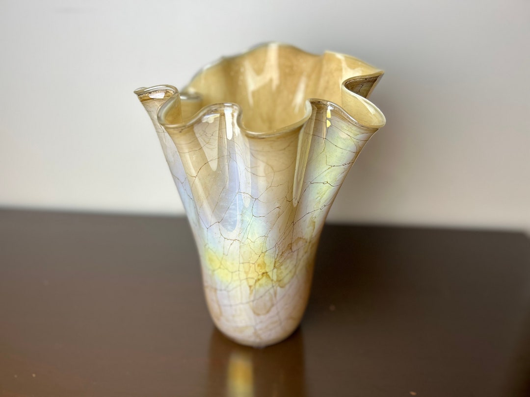 Statement Polish Handblown Art Glass Handkerchief Ruffled Rim Large ...