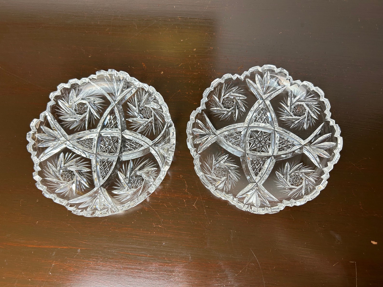 Antique ABP Hand Cut Glass Pinwheel & Fans Small Plates Set, American ...