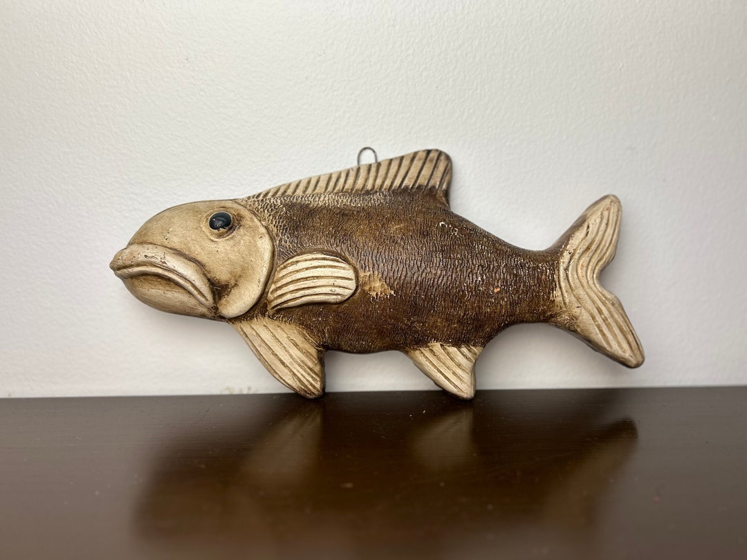 Vintage Sculpted Terra Cotta Fish Wall Hanging Decor, Coastal Nautical ...