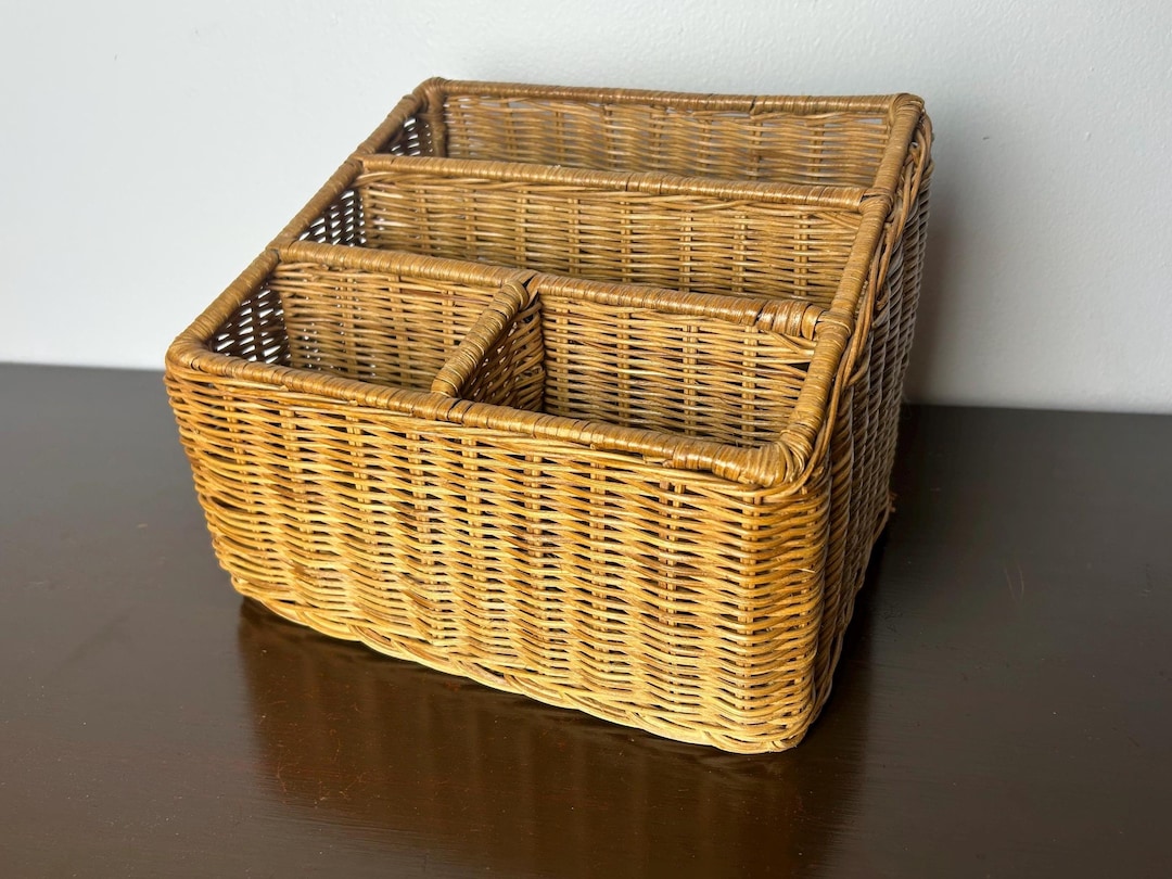 Vintage Organic Modern Wicker Mail/letter Holder Sorter, Bohemian ...