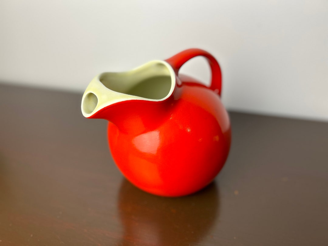 Vintage Hall USA Pottery Bright Red Ball Pitcher, MCM Retro Ceramic ...
