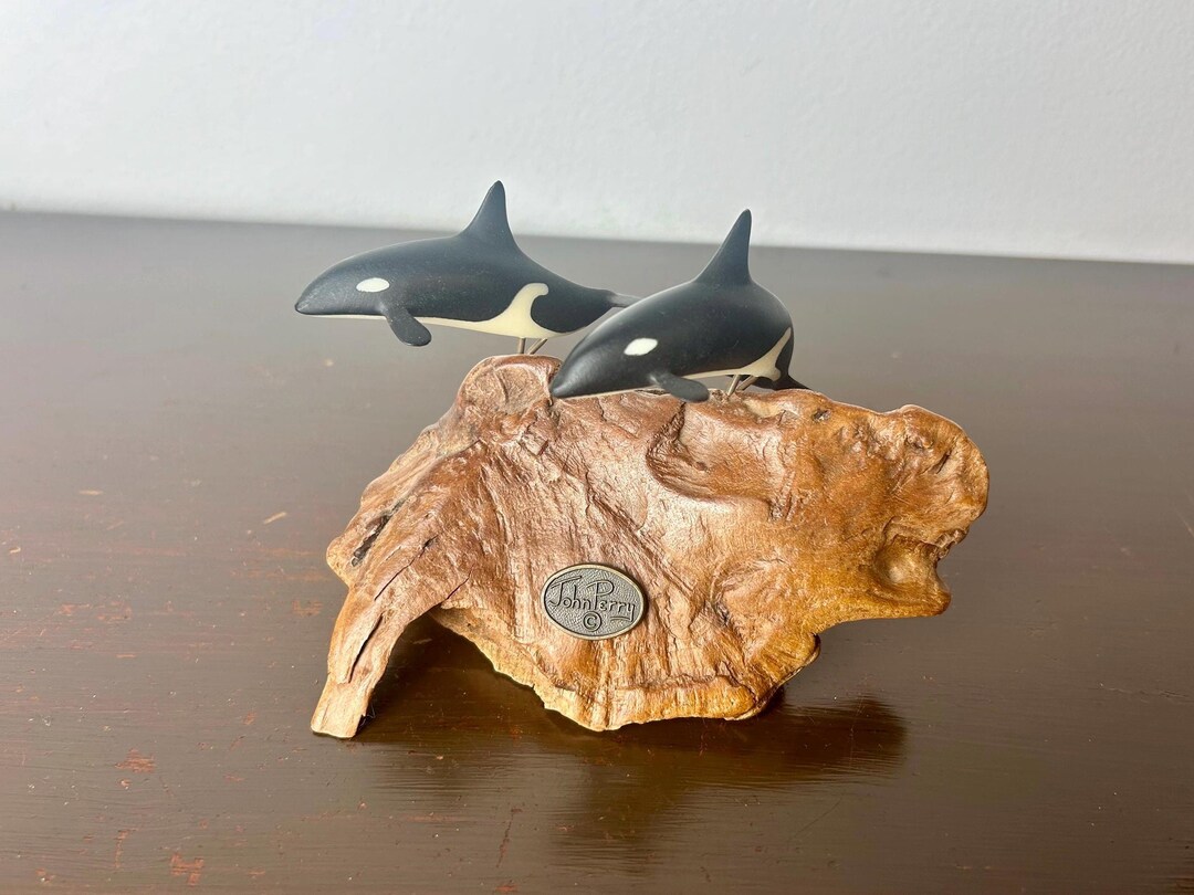 John Perry Studio Orca/killer Whale Figurines on Burlwood Driftwood ...