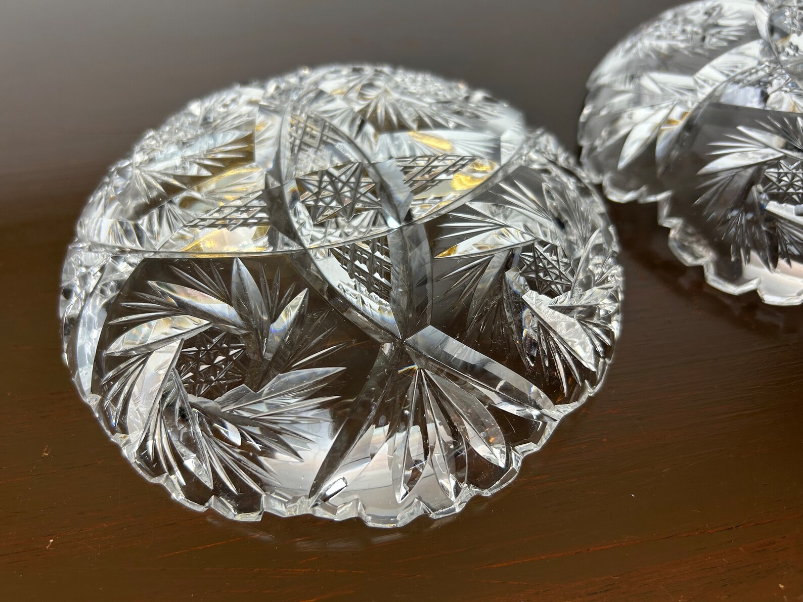 Antique ABP Hand Cut Glass Pinwheel & Fans Small Plates Set, American ...