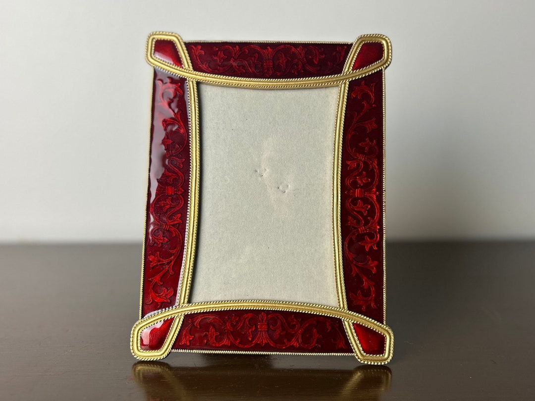 Red Enamel Scroll & Gold Metal 6x4 Photo Frame Easel Back, Baroque ...