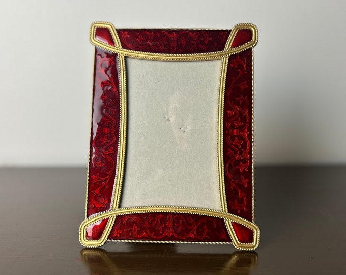 Red Enamel Scroll & Gold Metal 6x4 Photo Frame Easel Back, Baroque ...