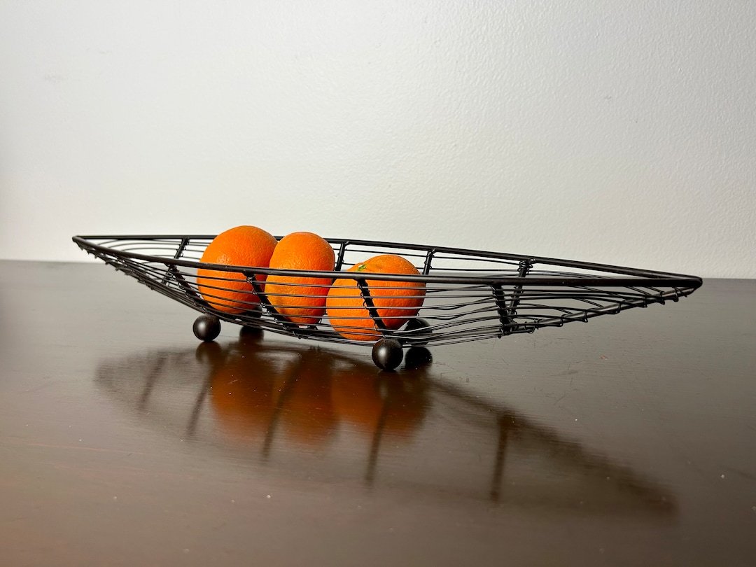 Vintage Brutalist Style Black Metal Wire String Oblong Canoe - Etsy