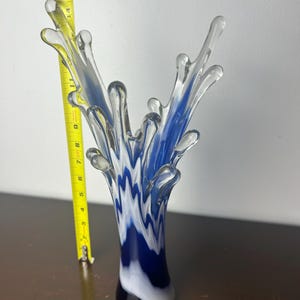 Vintage Wave/water Drop Splash Blue & White Art Glass Vase, Pulled ...