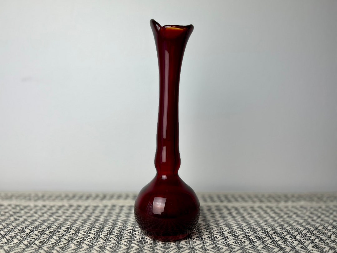Vintage Viking Glass Red “test Tube” Bulbous Pulled Swung Vase ...