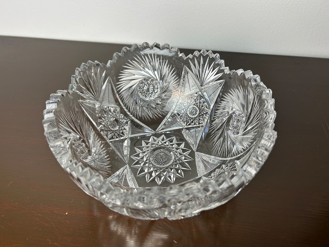 Antique American Brilliant Cut Glass Pinwheels & Stars Serving Dish ...