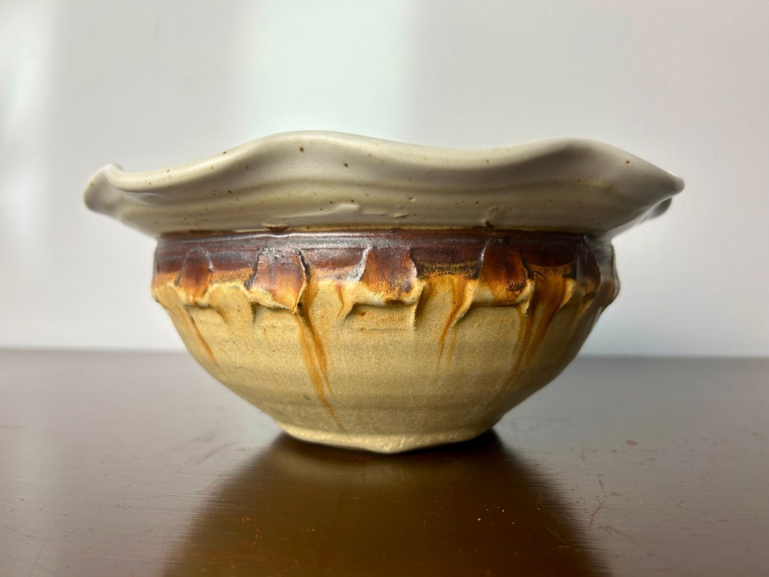 Wheel Thrown Brutalist Pottery Textured Ceramic Bowl With Ruffle Rim ...