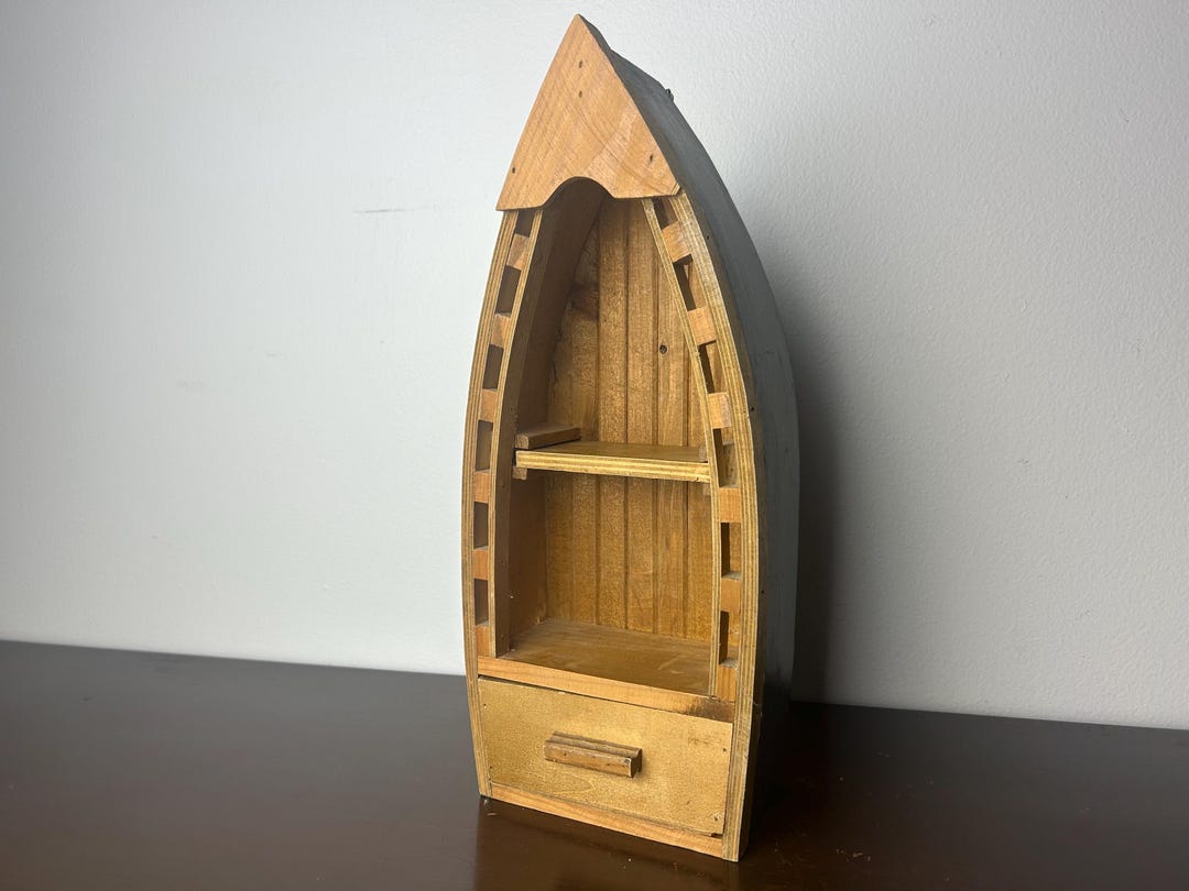 Vintage Rustic Nautical Wood Canoe Boat Wall Shelf, Boating Lake House ...