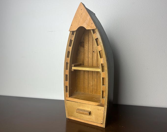 Vintage Rustic Nautical Wood Canoe Boat Wall Shelf, Boating Lake House ...