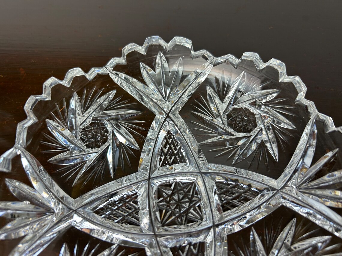 Antique ABP Hand Cut Glass Pinwheel & Fans Small Plates Set, American ...