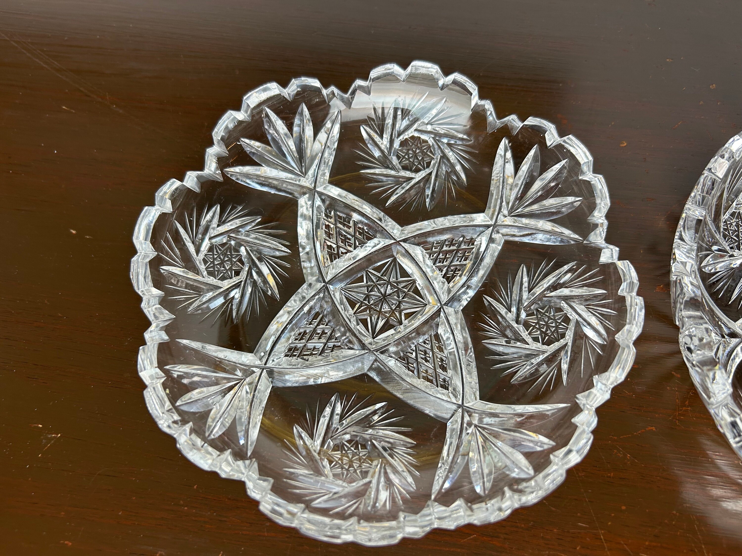 Antique ABP Hand Cut Glass Pinwheel & Fans Small Plates Set, American ...