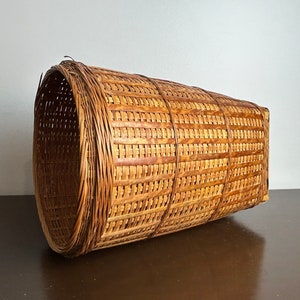 Vintage Tall Woven Tortoise Shell Floor Wicker Bamboo Basket, Natural ...