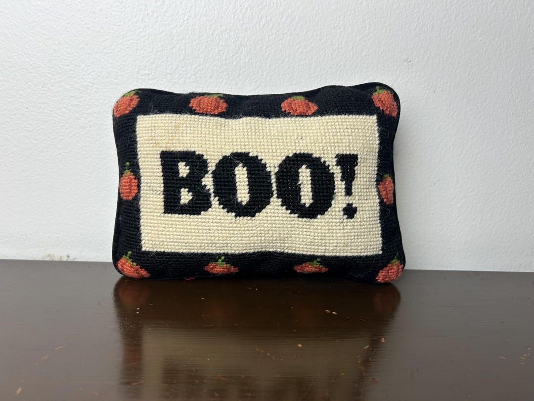 Vintage Halloween Boo! Small Needlepoint Throw Pillow, Fall/autumn Home ...