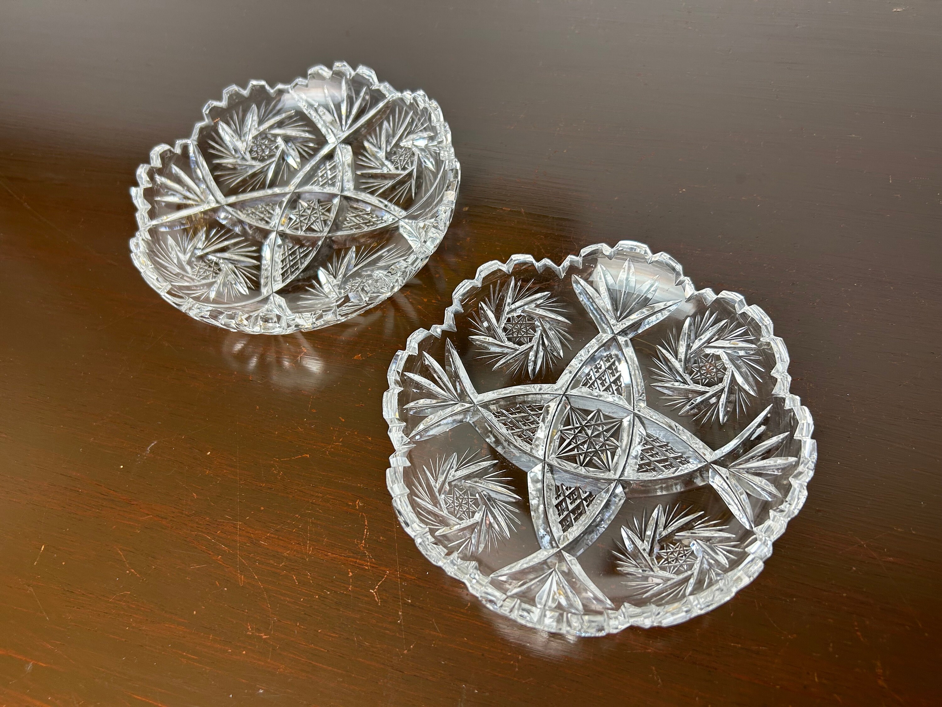 Antique ABP Hand Cut Glass Pinwheel & Fans Small Plates Set, American ...