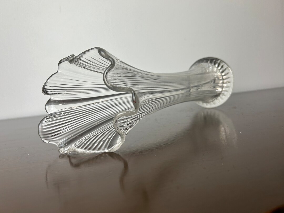 Vintage Clear Lined Heart Jefferson Glass Swung Vase, Handblown Art ...