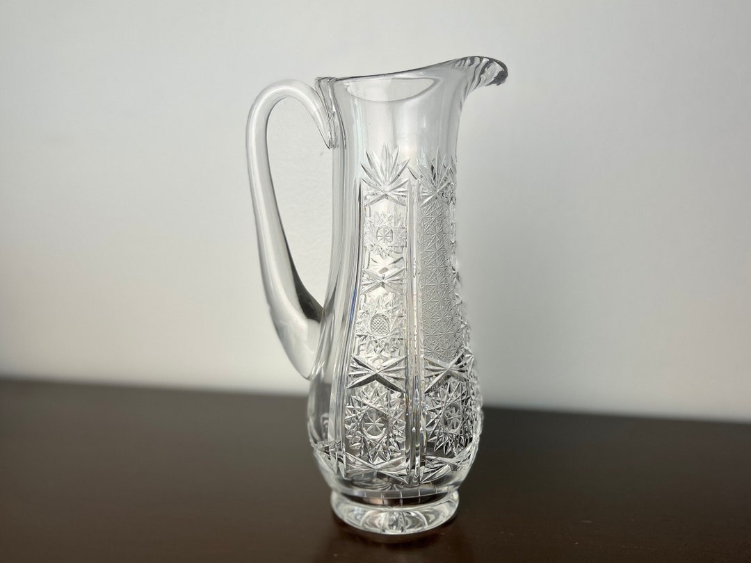 Vintage Bohemian Cut & Etched Crystal Beverage Pitcher, Czech Republic ...