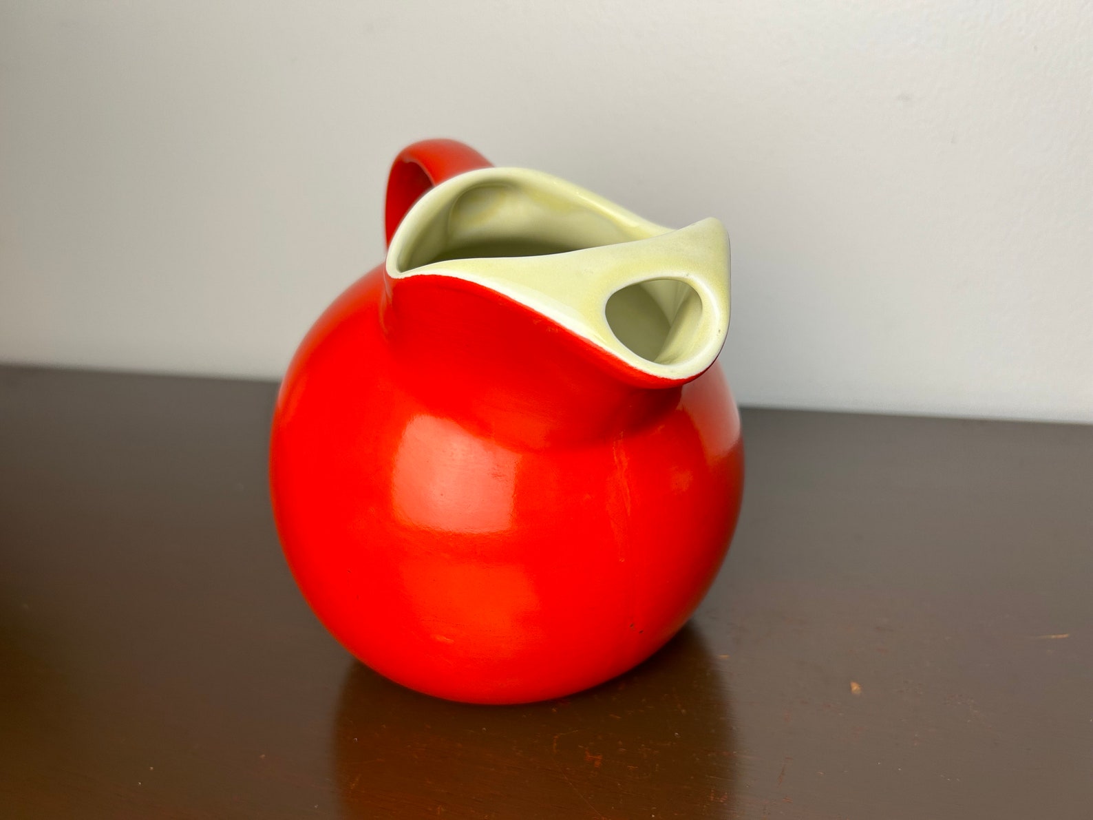 Vintage Hall USA Pottery Bright Red Ball Pitcher, MCM Retro Ceramic ...