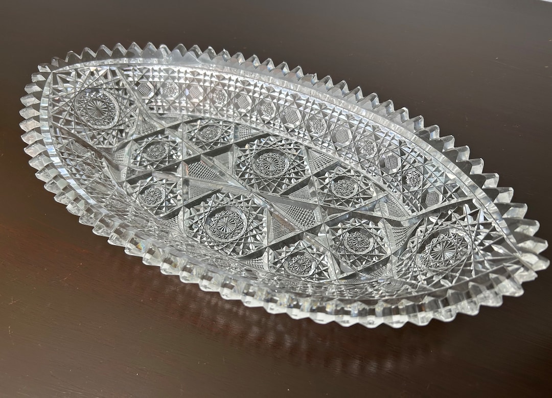 Antique American Brilliant Cut Glass Serving Tray Platter With Sawtooth ...