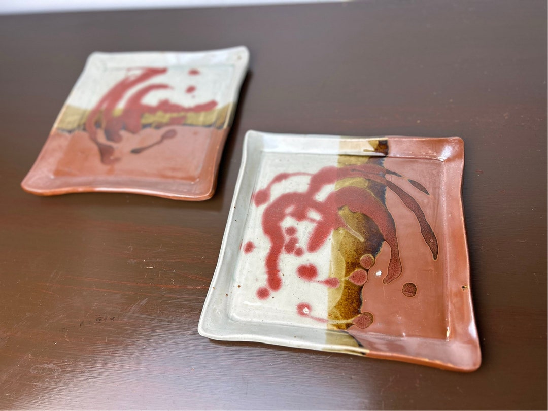 Handmade Signed Studio Pottery Square Asian Japanese Sushi Plates ...