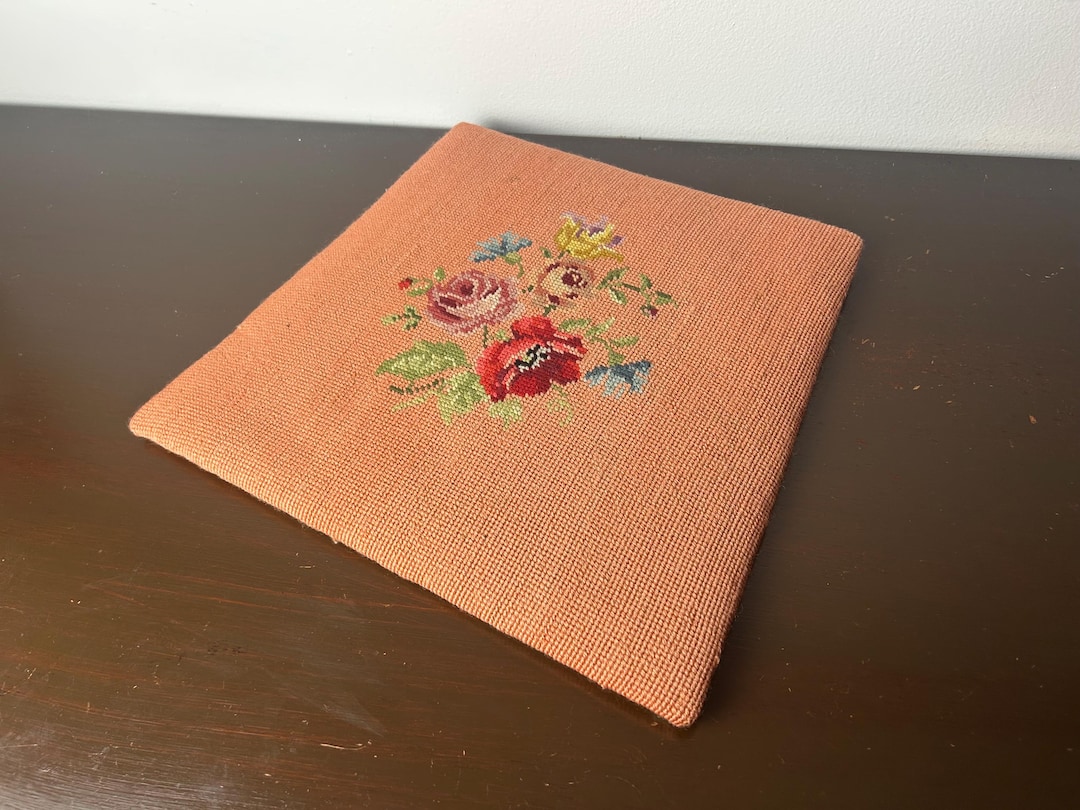 Vintage Needlepoint Seat Cushion Pink Flower Boquet, Victorian Style ...