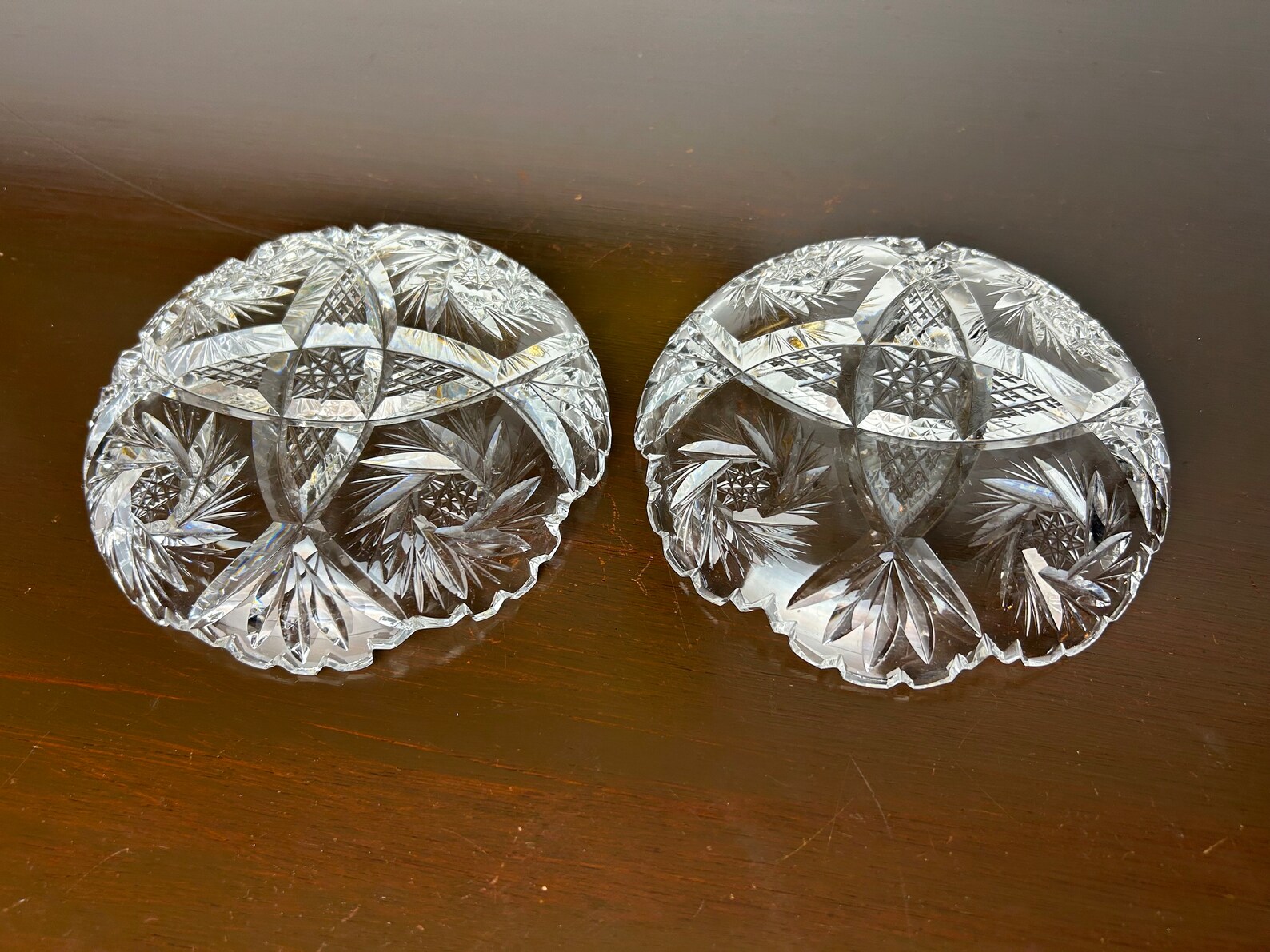 Antique ABP Hand Cut Glass Pinwheel & Fans Small Plates Set, American ...