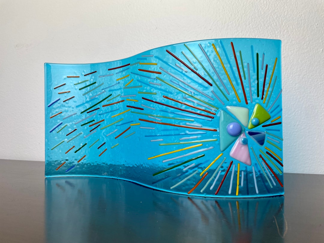 Wavy Fused Studio Art Glass Confetti Window Sill Art, Post Modern, Sun ...