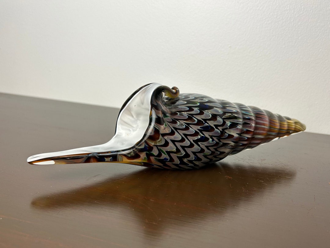 Vintage Murano Glass Conch Seashell Sculpture With Aventurine, Venetian ...