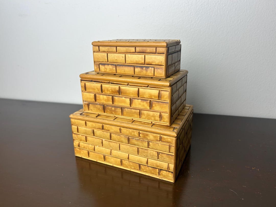 Vintage Burnt Bamboo Nesting Stackable Trinket Storage Boxes Set of 3 ...