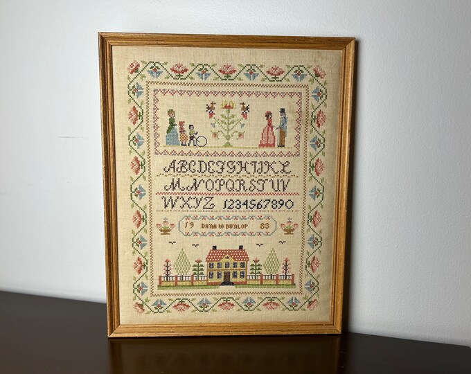 Vintage ABC Alphabet Finished Cross Stitch Embroidery Sampler Framed ...