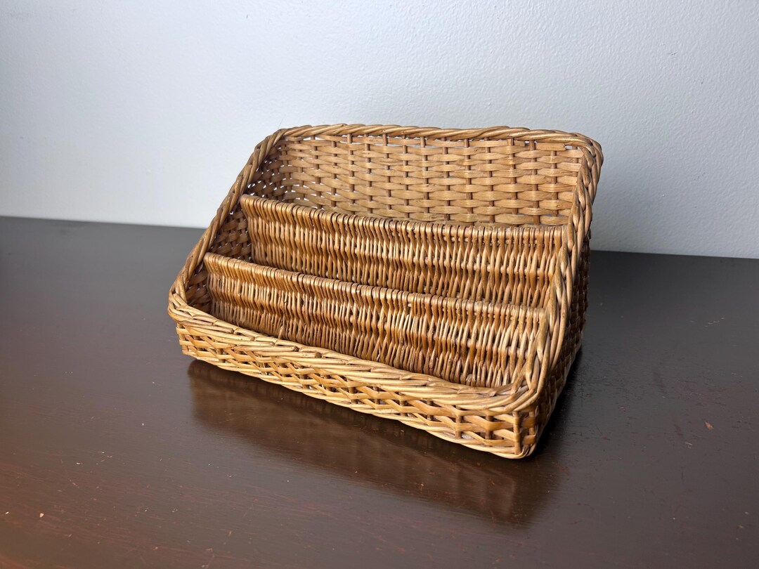 Vintage BOHO Woven Wicker Basket Mail/letter Holder Sorter, Bohemian ...