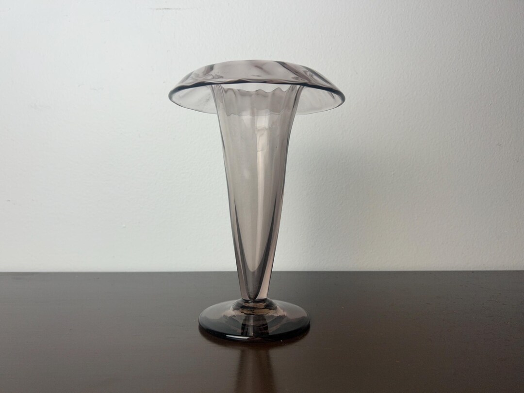 Vintage Signed ROY WILSON Art Glass Flower Vase Light Purple/smoke Grey ...