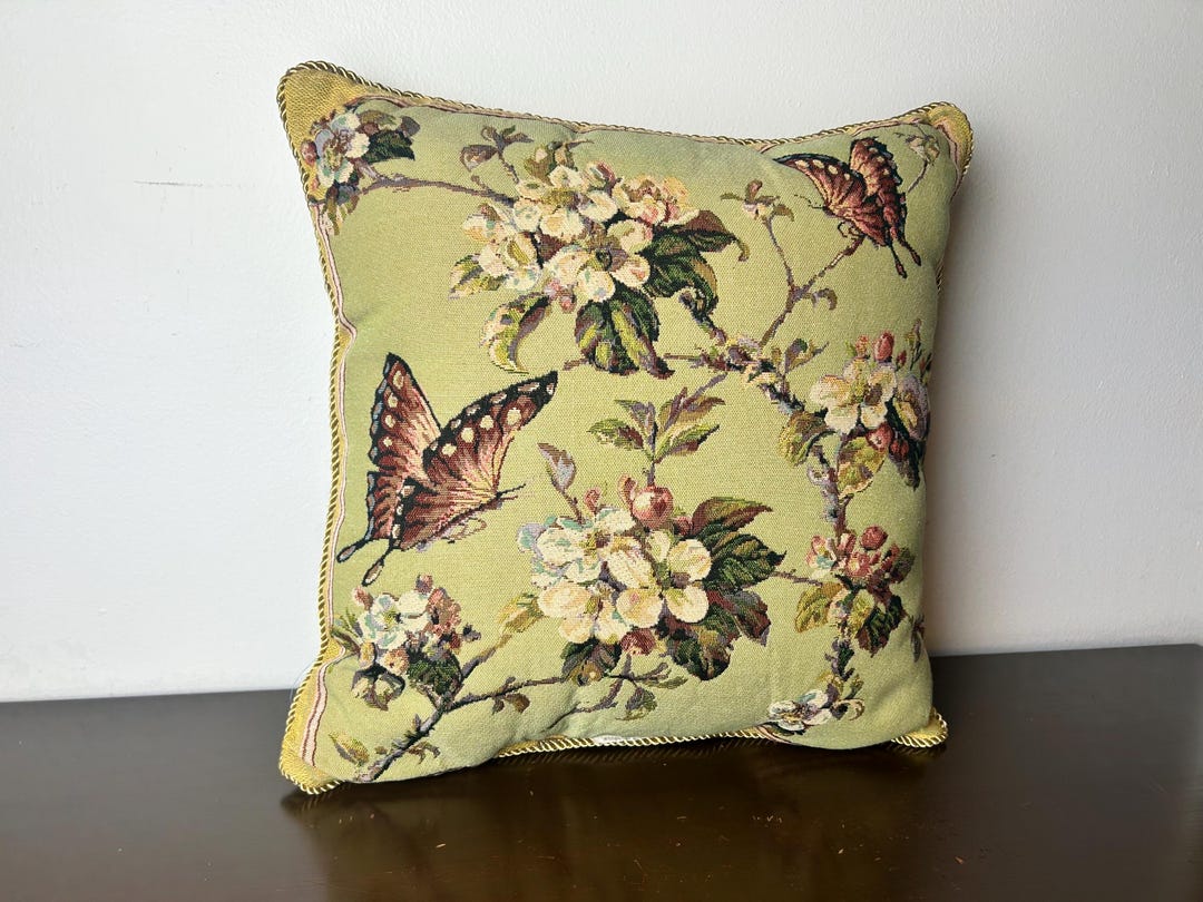 Vintage Monarch Butterflies and Floral Design Tapestry Throw Pillow ...