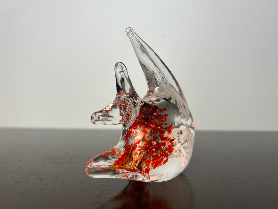 Vintage Small Art Glass Angel Fish Orange/white/clear Small Sculpture ...