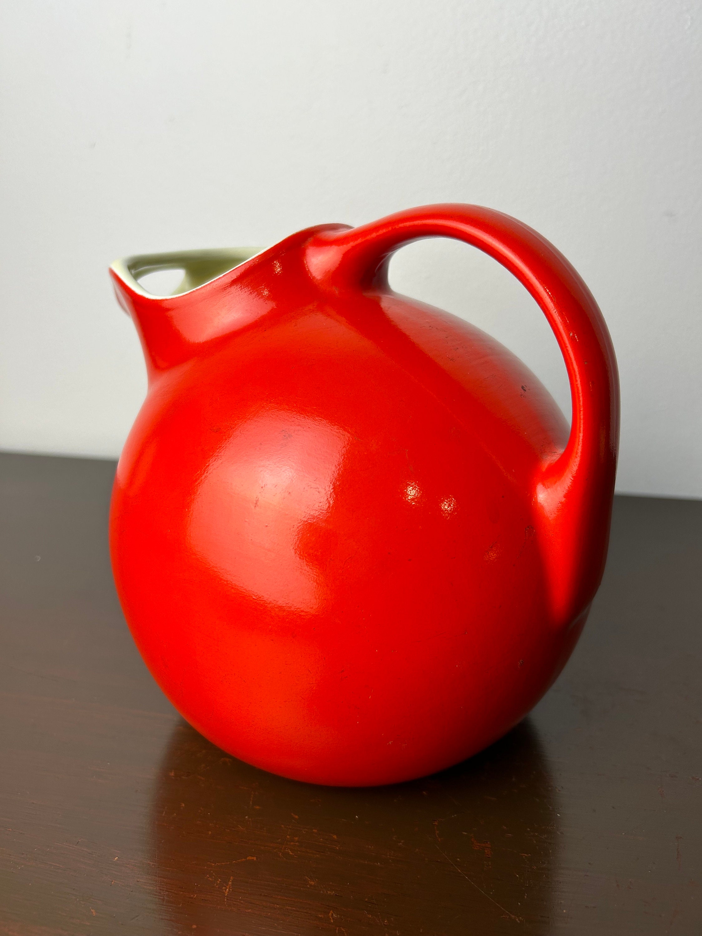 Vintage Hall USA Pottery Bright Red Ball Pitcher, MCM Retro Ceramic ...