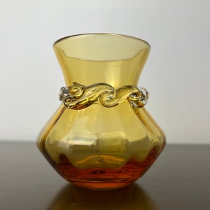 Vintage Small Amber Optic Glass Vase With Applied Trim by Pilgrim Glass ...