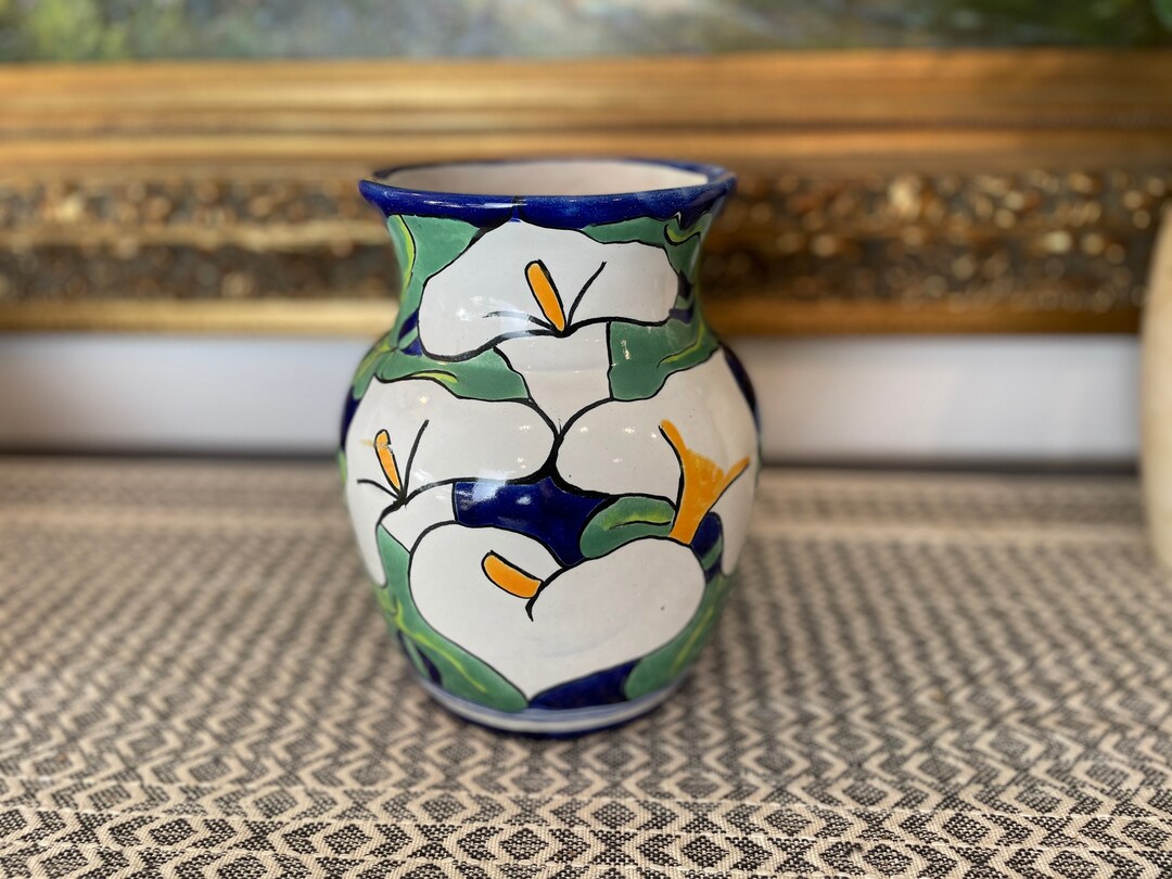 Vase en céramique mexicain Calla Lily peint à la main, vase en poterie ...