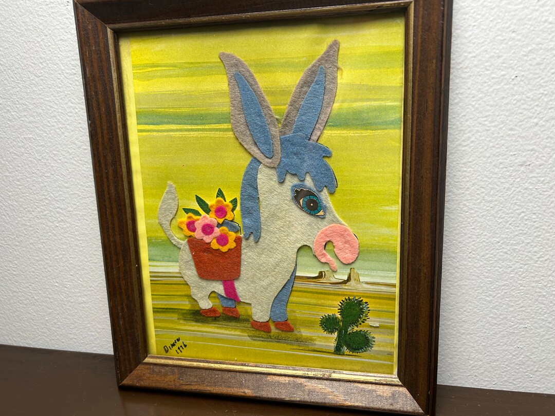 Vintage 70’s Kitsch Kitschy Handmade Felt Donkey & Flower Daisies ...